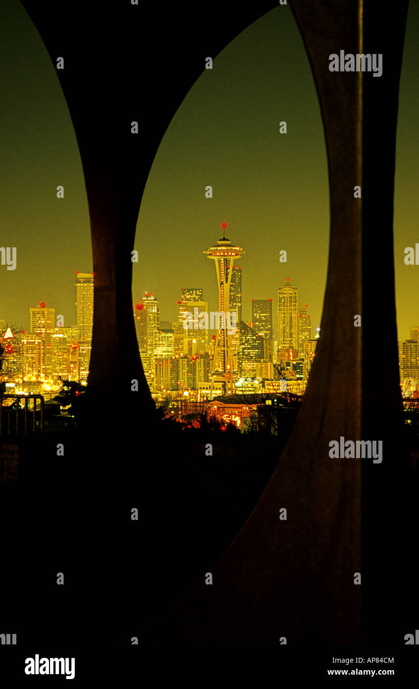 Space Needle surrounded by architecture of the Changing Form sculpture ...