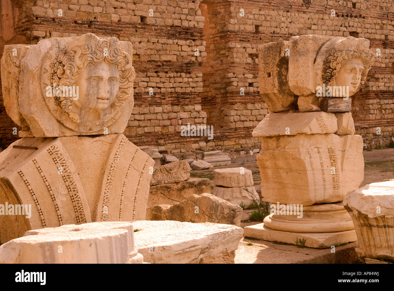 Medusa heads Severan Forum Leptis Magna Libya Stock Photo - Alamy