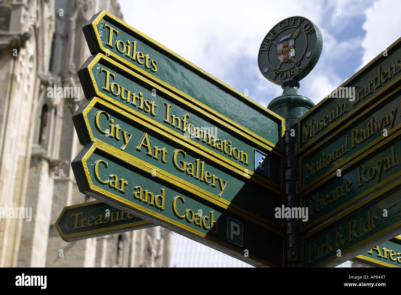 Information sign in York with Minster Cathedral in background North ...