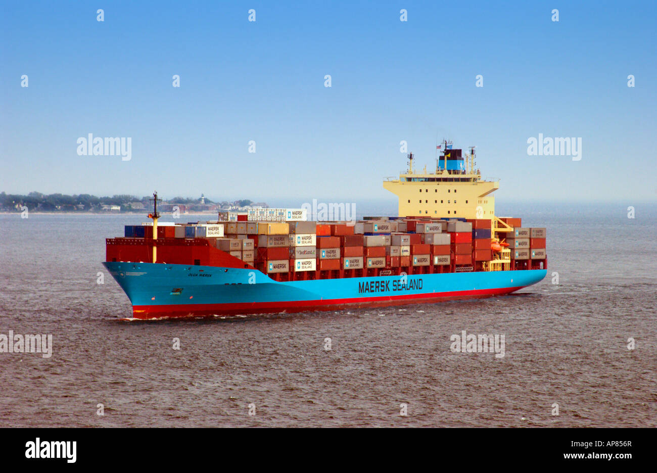 A container ship entering New York harbour New York city USA Stock ...