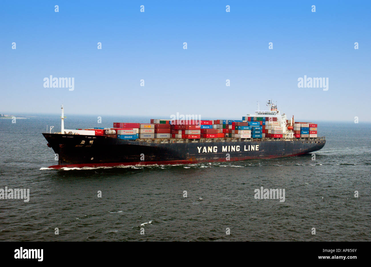 A container ship entering New York harbour, New York, city, USA Stock ...