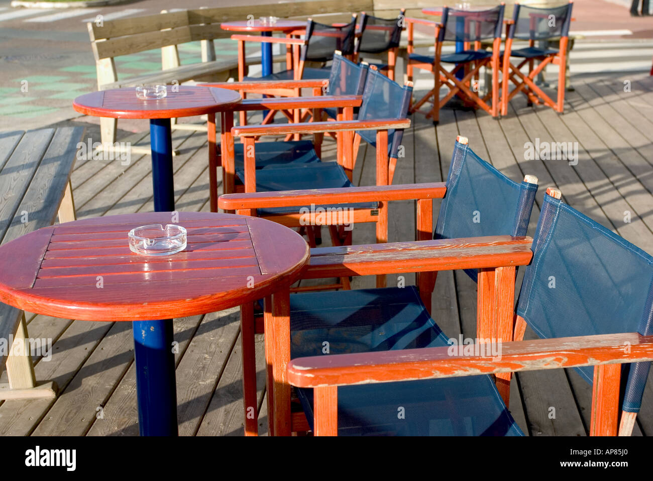 wooden chairs and table on bar outdoor Stock Photo - Alamy