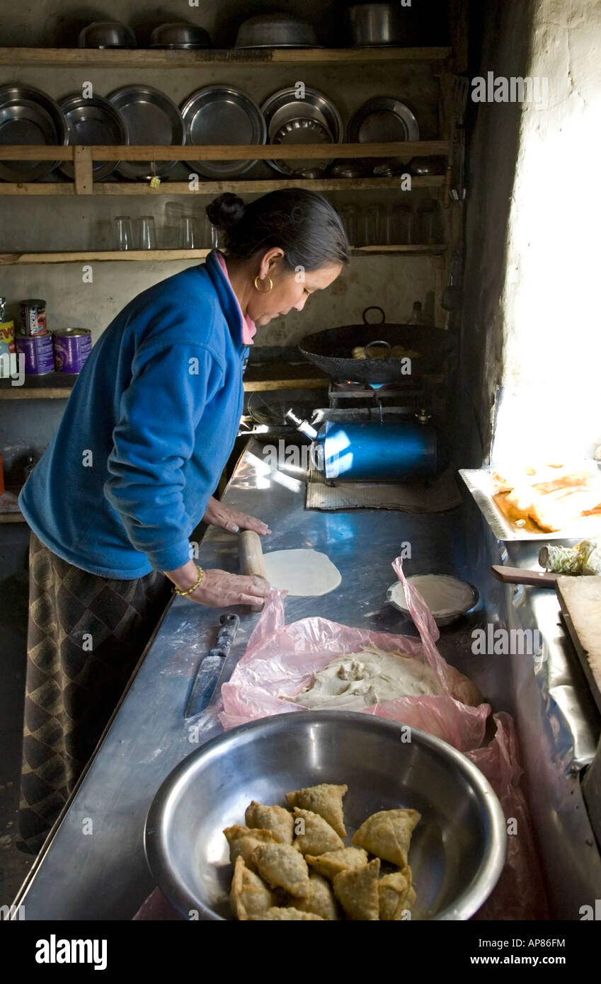 Woman making samosas. Tea shop. Manang. Annapurna circuit trek. Nepal ...