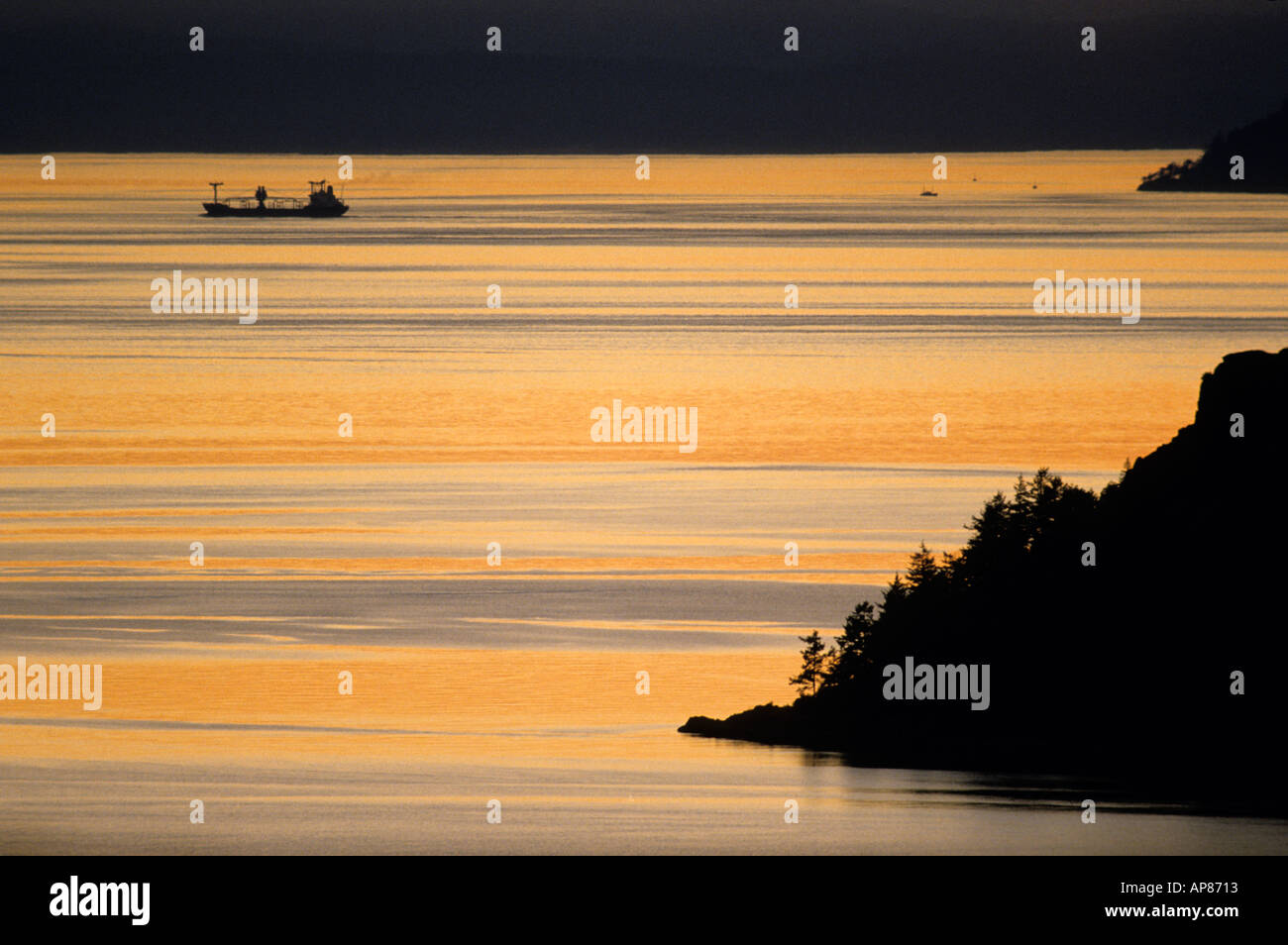 Freighter sailing through Haro Strait in the San Juan Islands between ...