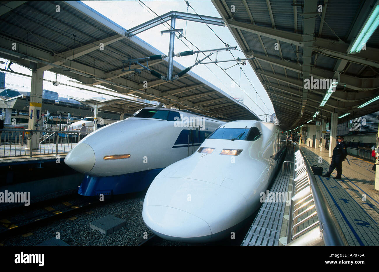 Bullet trains at railroad station, Tokyo Prefecture, Japan Stock Photo ...