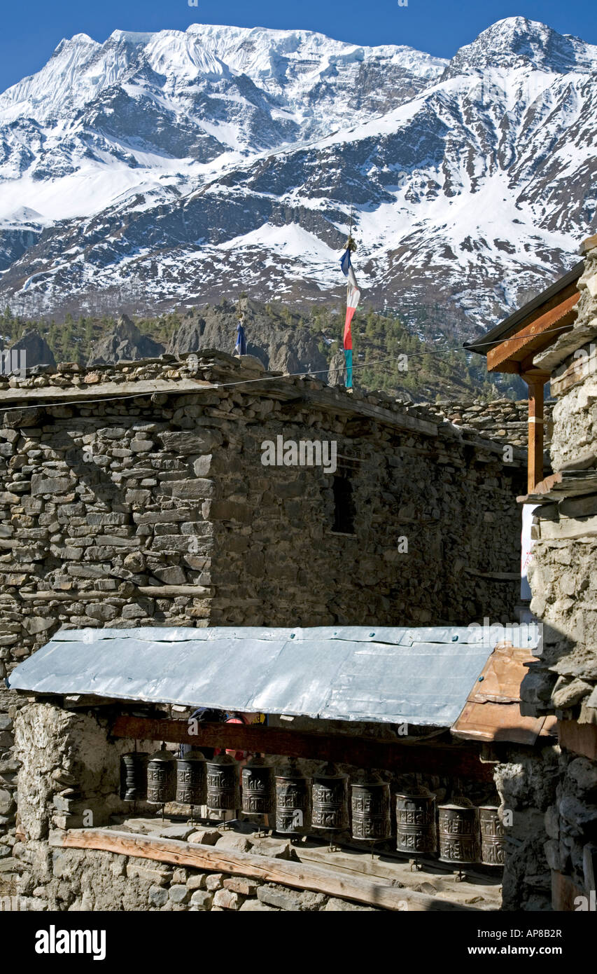Prayer wheels. Manang village. Annapurna circuit trek. Nepal Stock ...