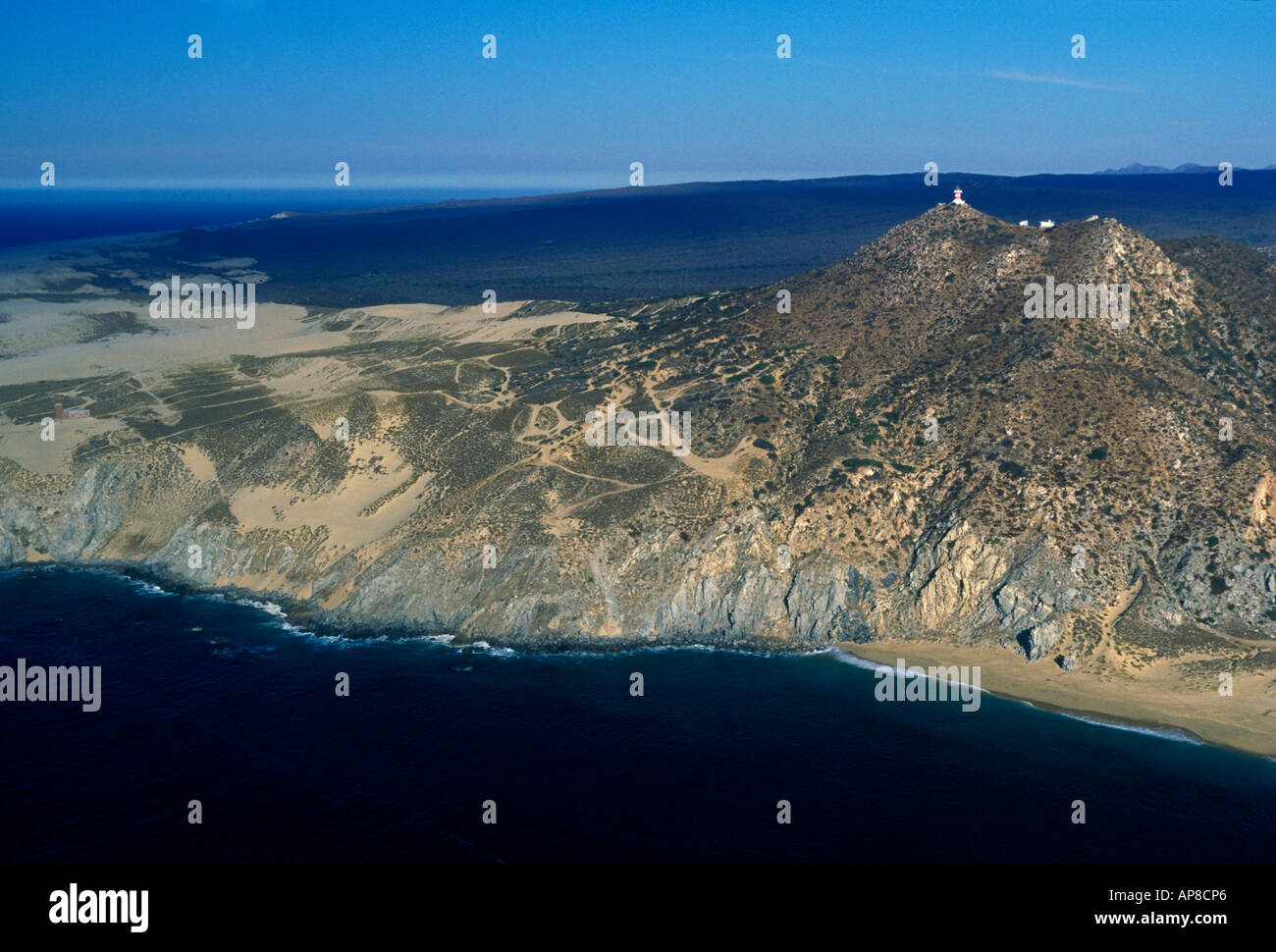 lighthouse, fluted cliff, fluted cliffs, Magdalena Bay, Baja California ...