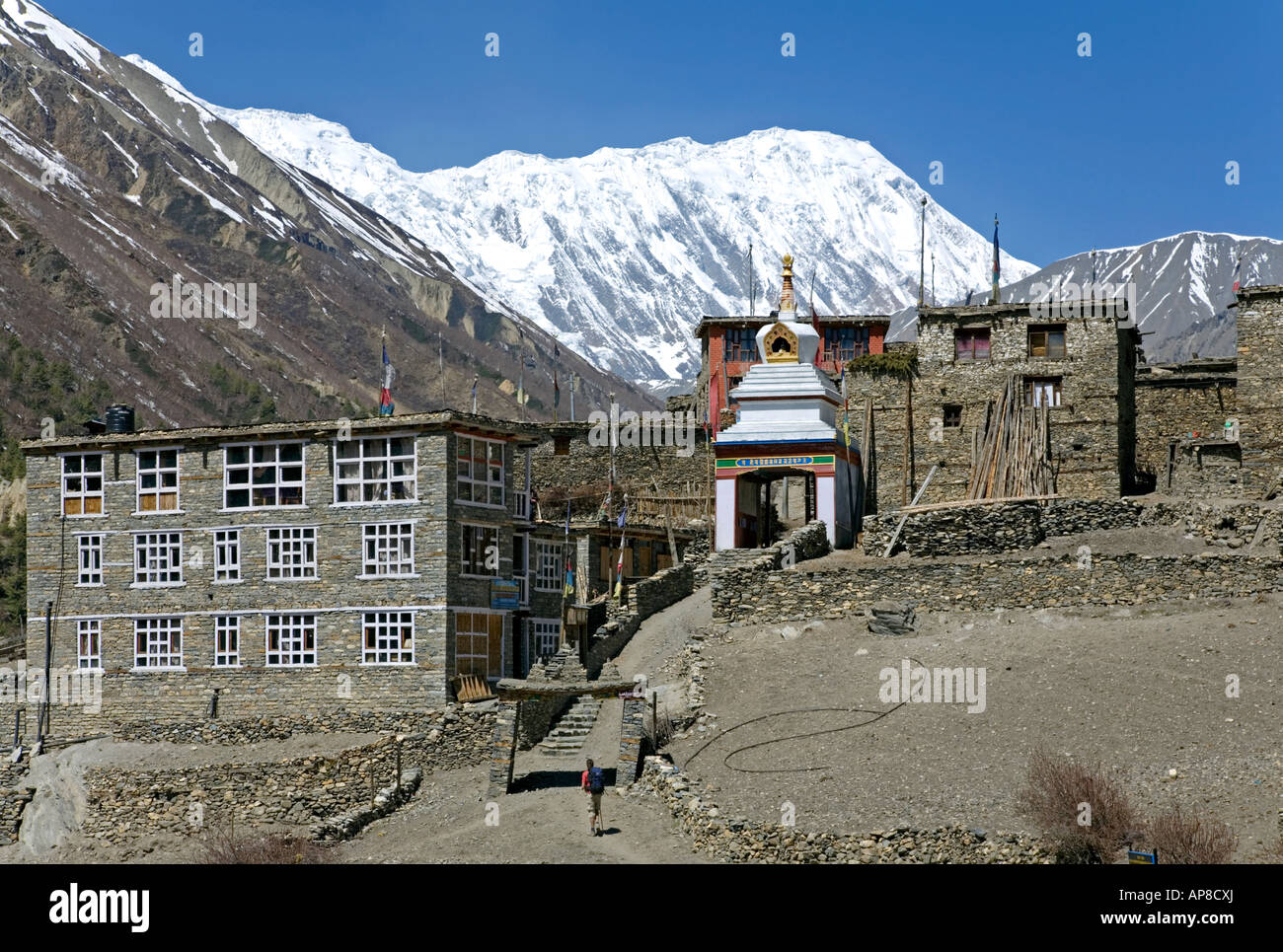 Khangsar village. On the way to Tilicho Lake. Annapurna circuit trek ...