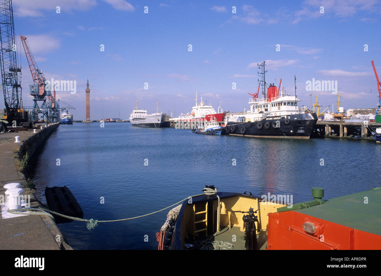 Grimsby Docks Royal Dock Tower Lincolnshire Humberside ships boats ...