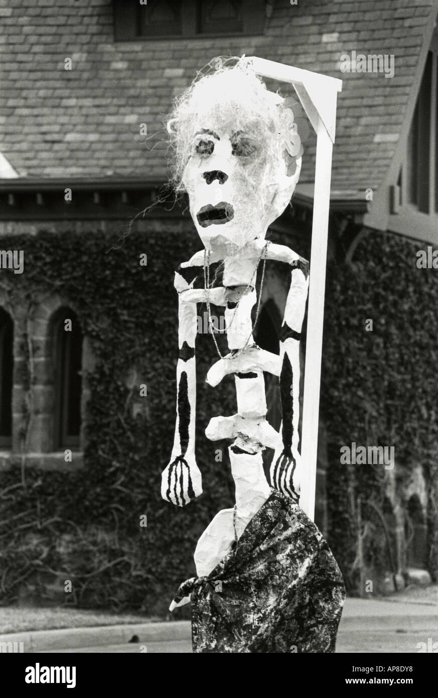 Paper-mache skeleton outside a church in Los Angeles, California, for a ...
