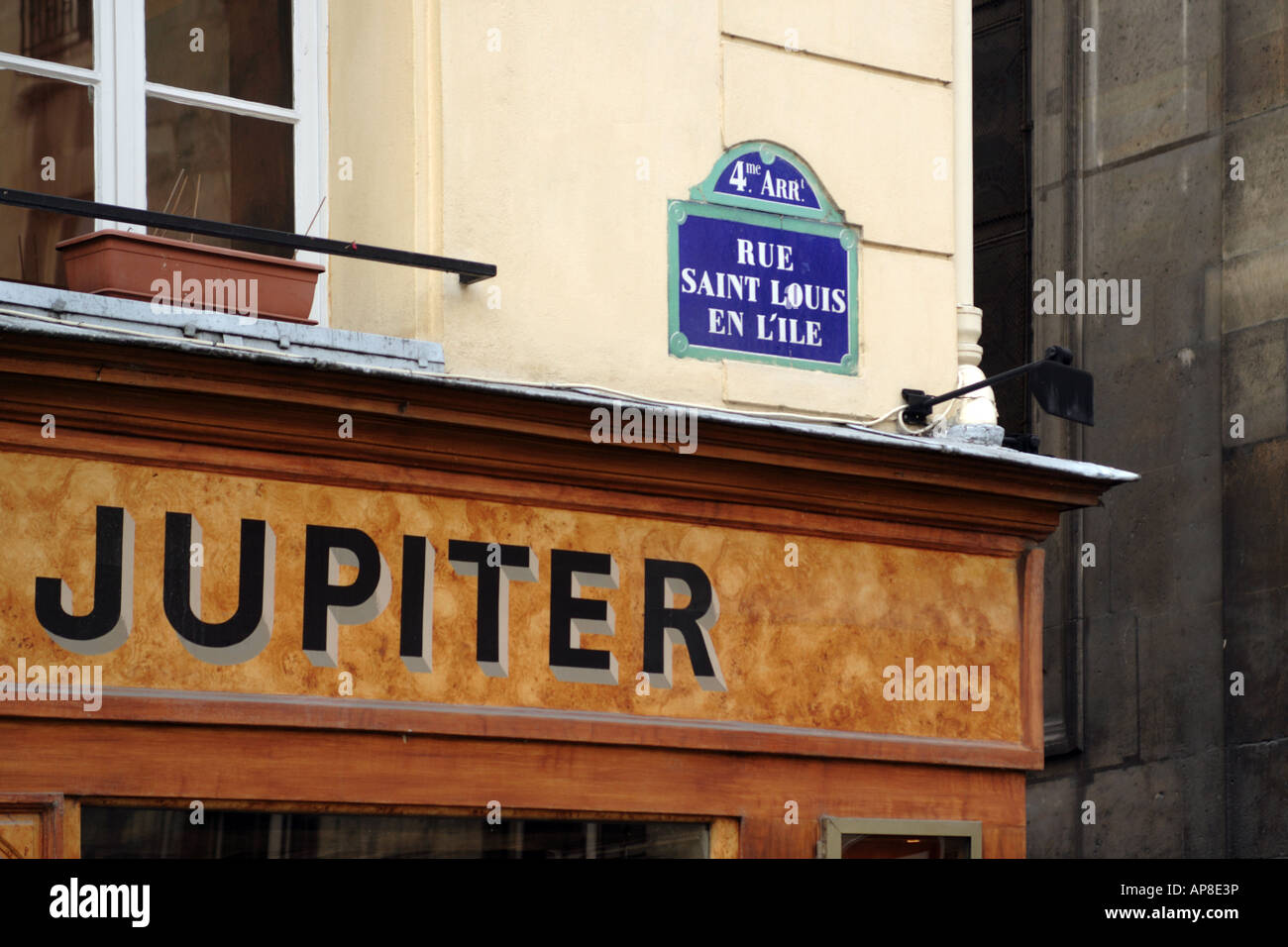 Lettering on the facade of a gallery in the Ile de la Cite area of ...
