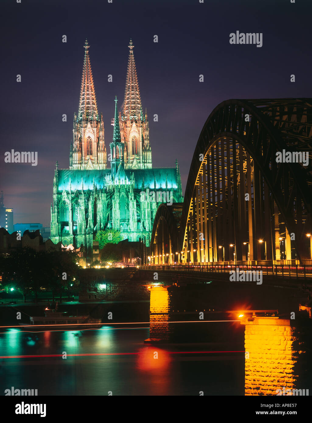 Church illuminated at night, Cologne, Germany, Europe Stock Photo - Alamy