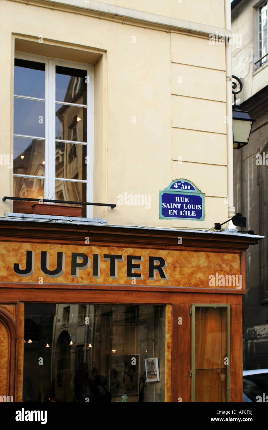 Lettering on the facade of a gallery in the Ile de la Cite area of ...