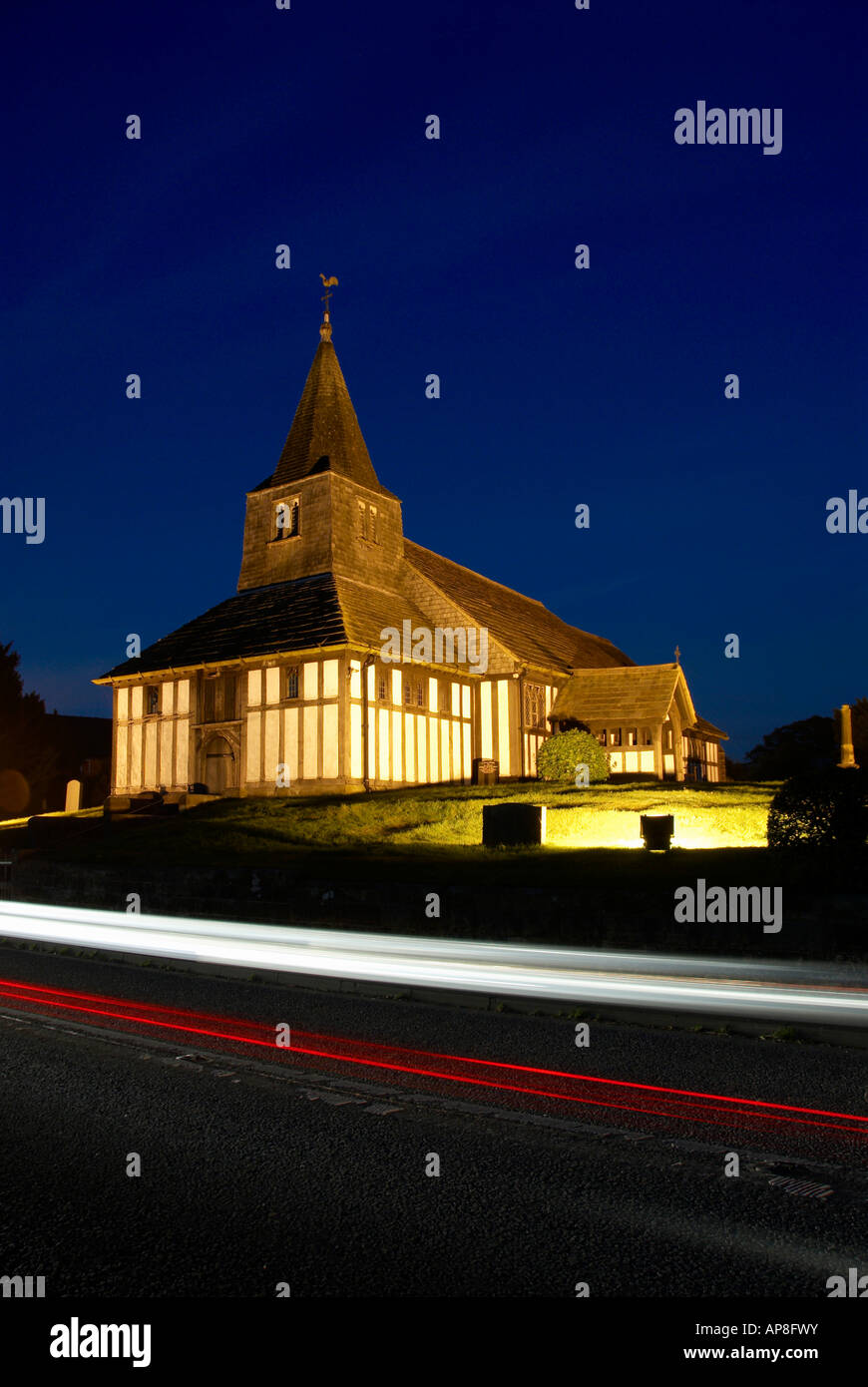Marton Church By Night With Light Trails Nr Congleton Cheshire UK Stock ...