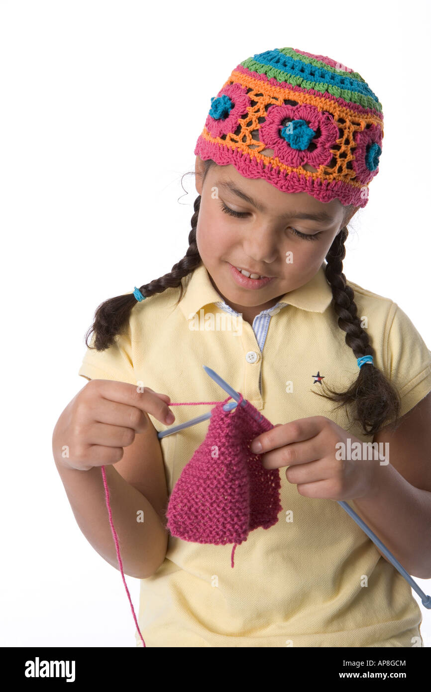 Girl is knitting Stock Photo - Alamy