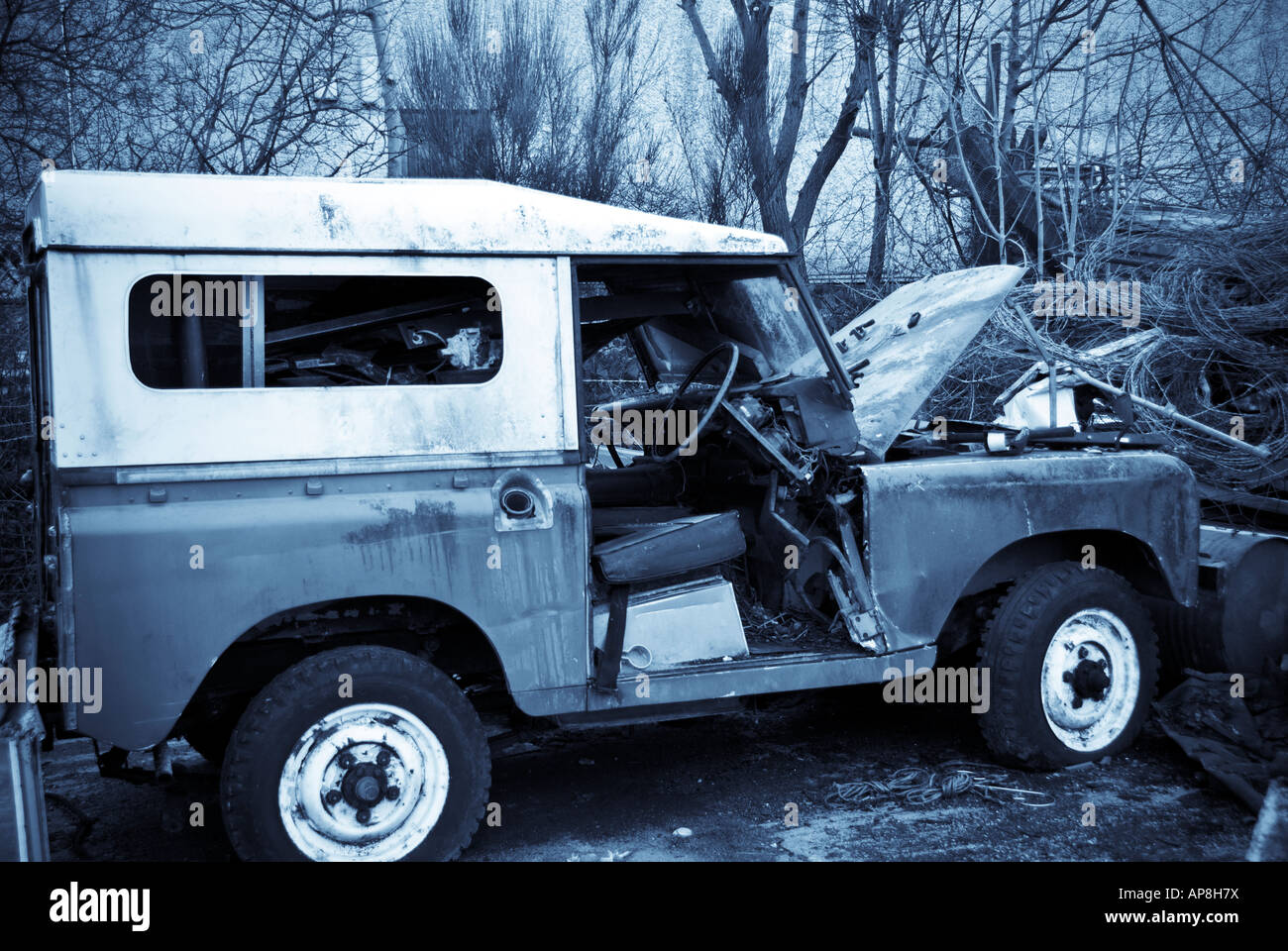 old land rover abandoned on waste ground Stock Photo - Alamy