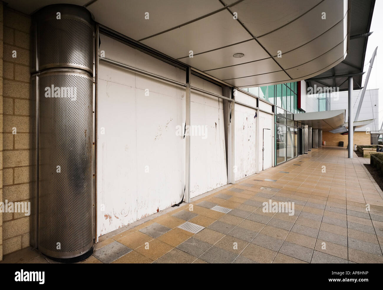 Boarded up stores at the West One retail park Eccles Greater Manchester ...