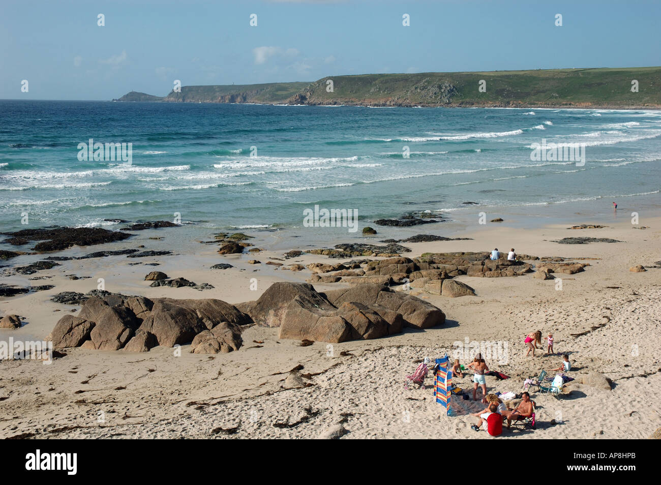 Whitesand Bay, Sennen Cove, Cornwall, people on beach Stock Photo - Alamy