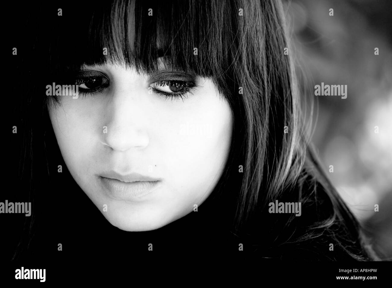 Sad girl portrait in black and white Stock Photo - Alamy