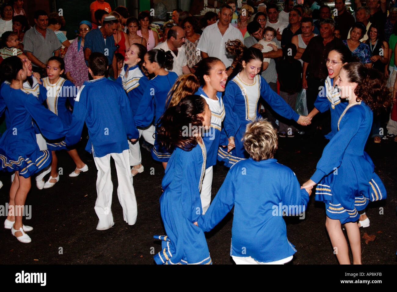 Israel Tel Aviv A group of Israeli folk dancers dancing in the Hatikva ...