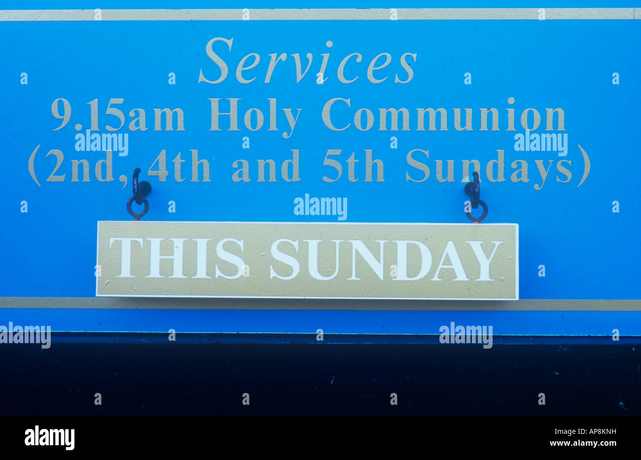 Church notice board stating Services 9.15 am Holy Communion 2nd 4th and ...