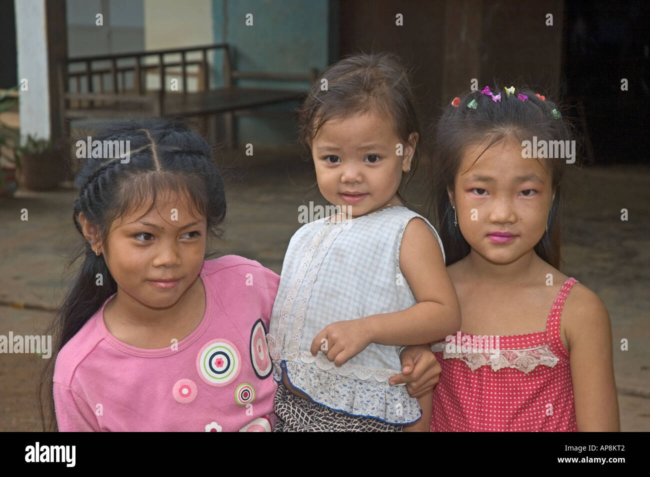 Cambodia Mekong River Peam Chikang two little girls child Stock Photo ...