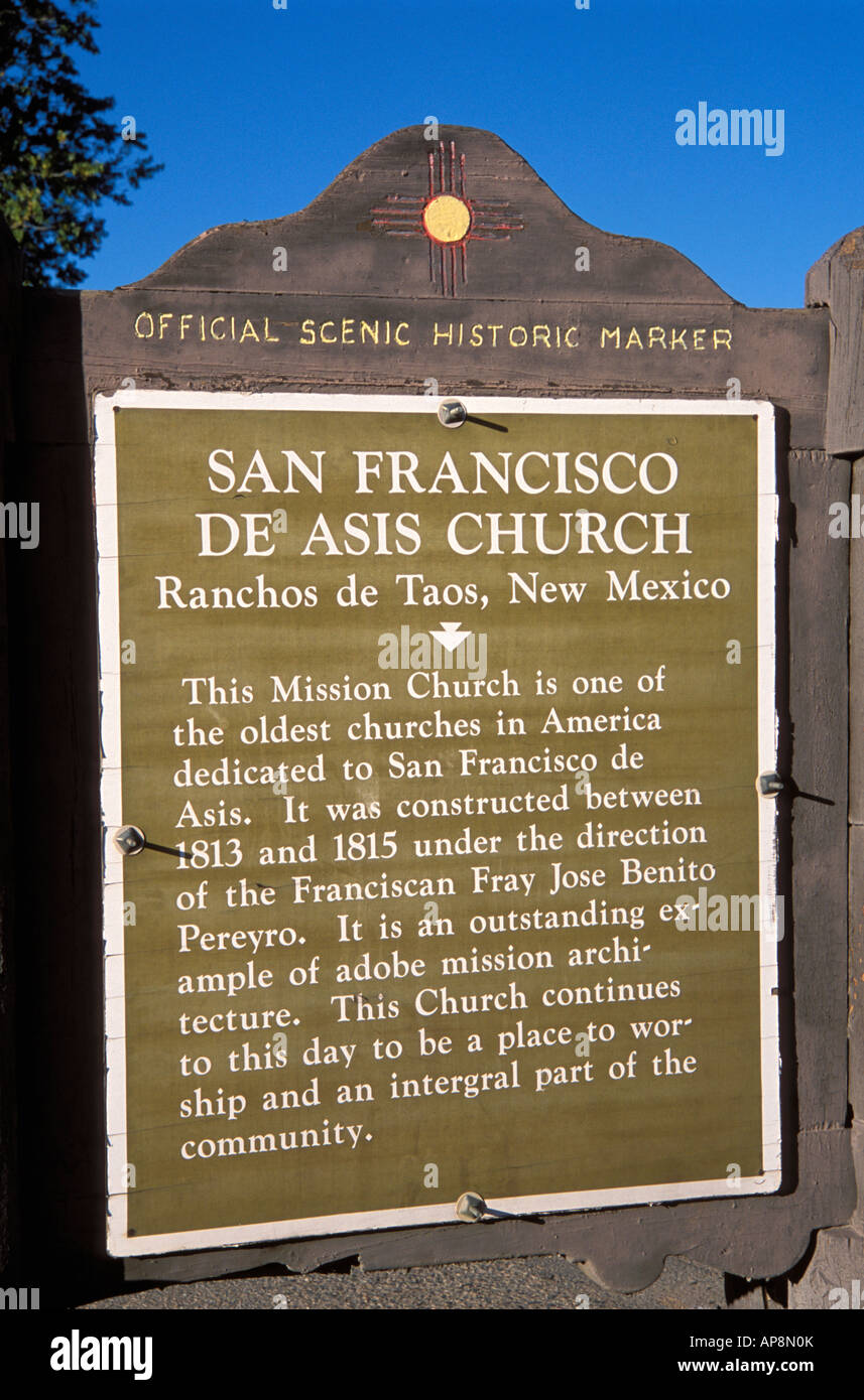 New Mexico scenic historical marker at San Francisco de Asis Mission ...