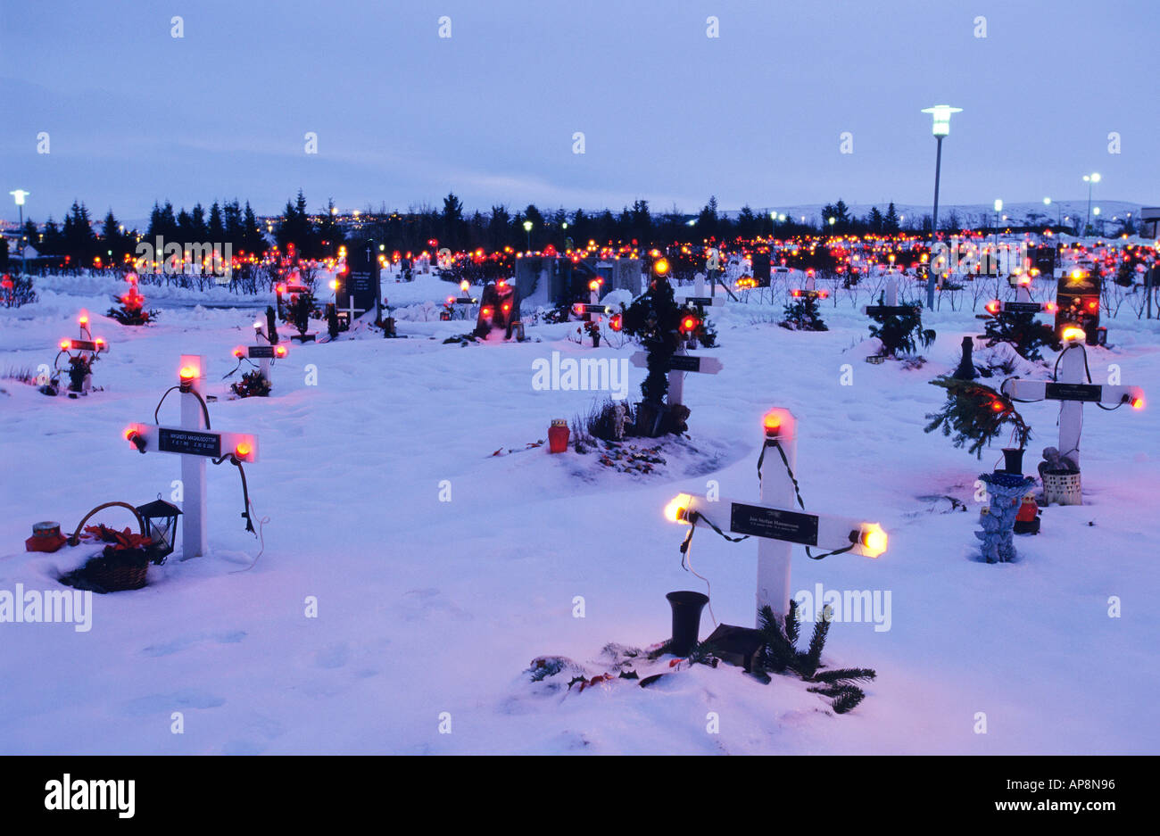 Cemetery in Hafnarfjordur in Iceland during Christmas By tradition ...