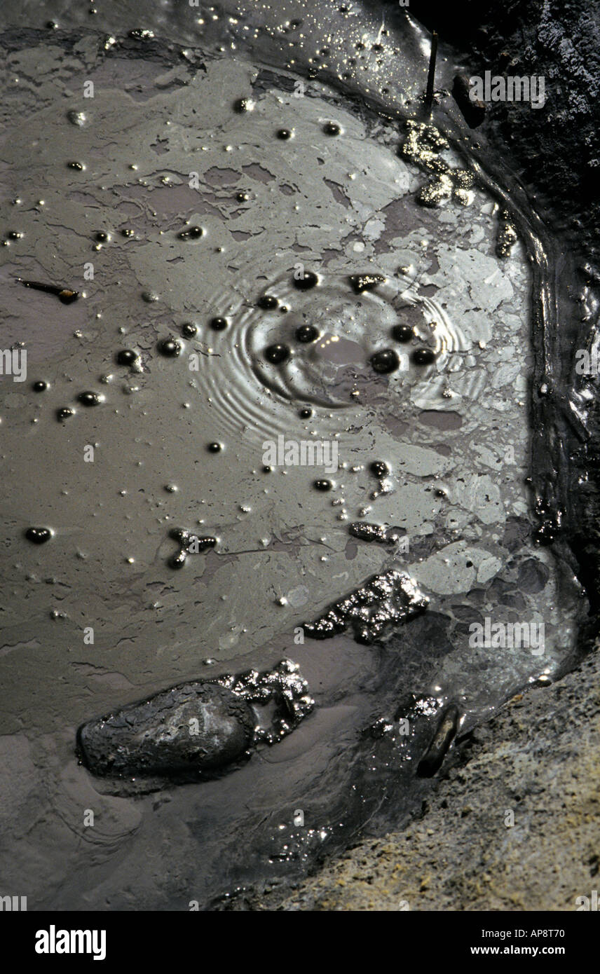 Hot bubbling mud pool Bumpass Hell Mount Lassen Volcanic national park ...