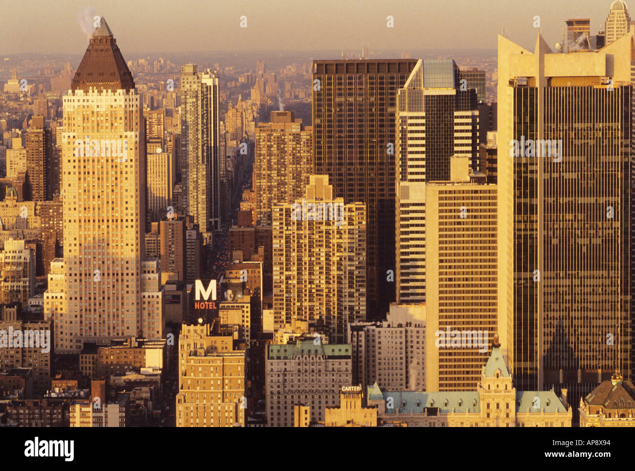 USA New York City NYC Panorama of Midtown Office Buildings Seen at Dusk ...