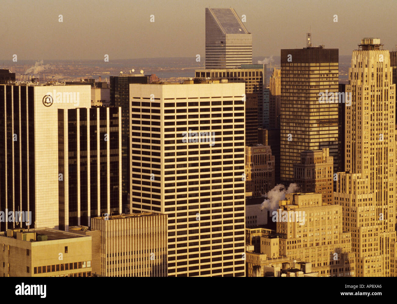 New York City Aerial view of midtown manhattan office buildings at ...