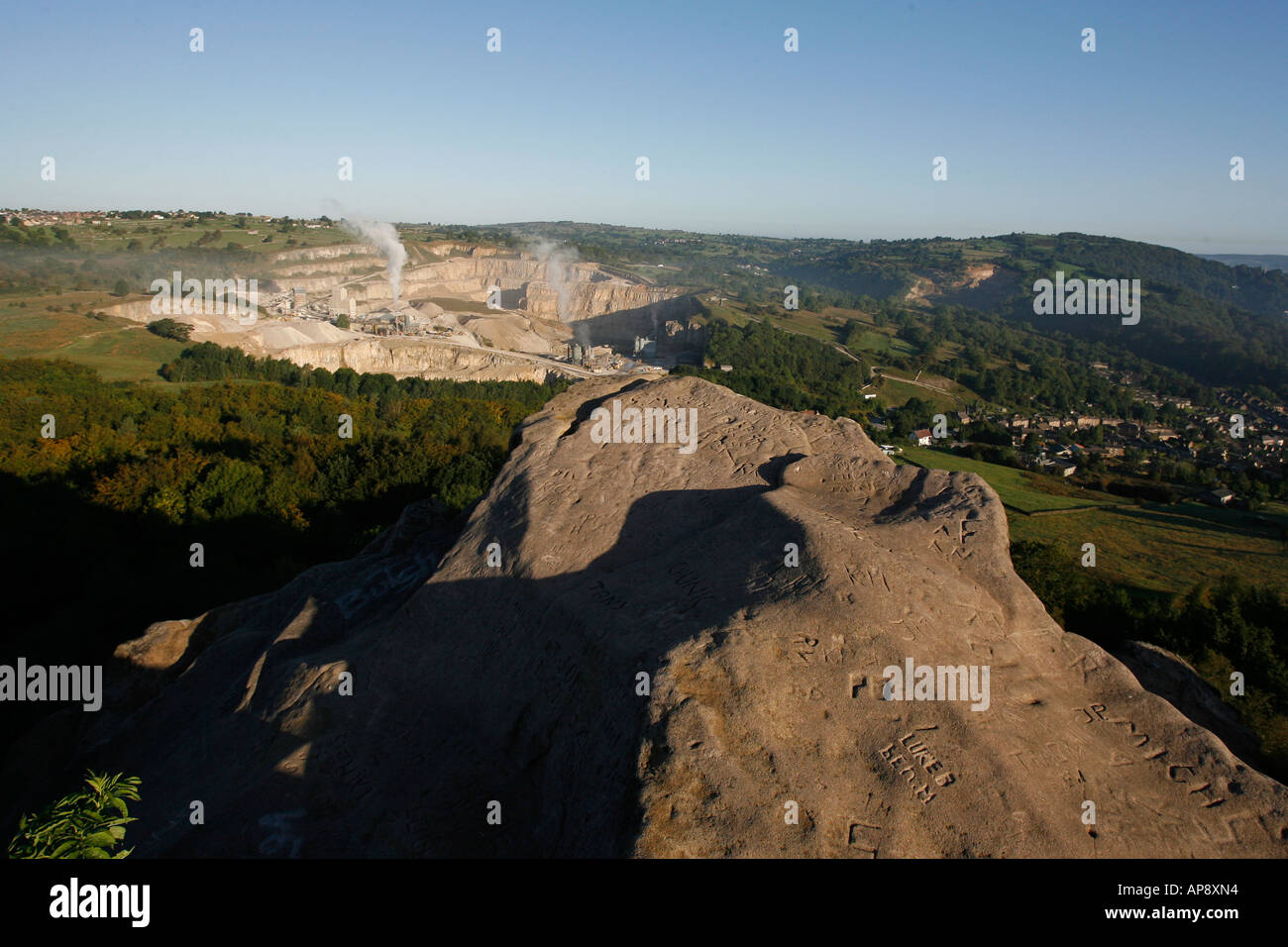Middleton mine viewed from Black rocks Derbyshire Dales Peak District ...
