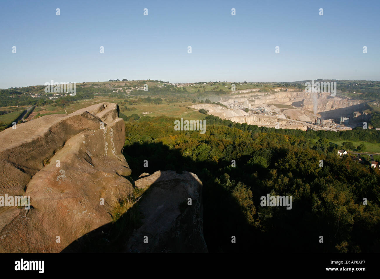 Middleton mine viewed from Black rocks Derbyshire Dales Peak District ...