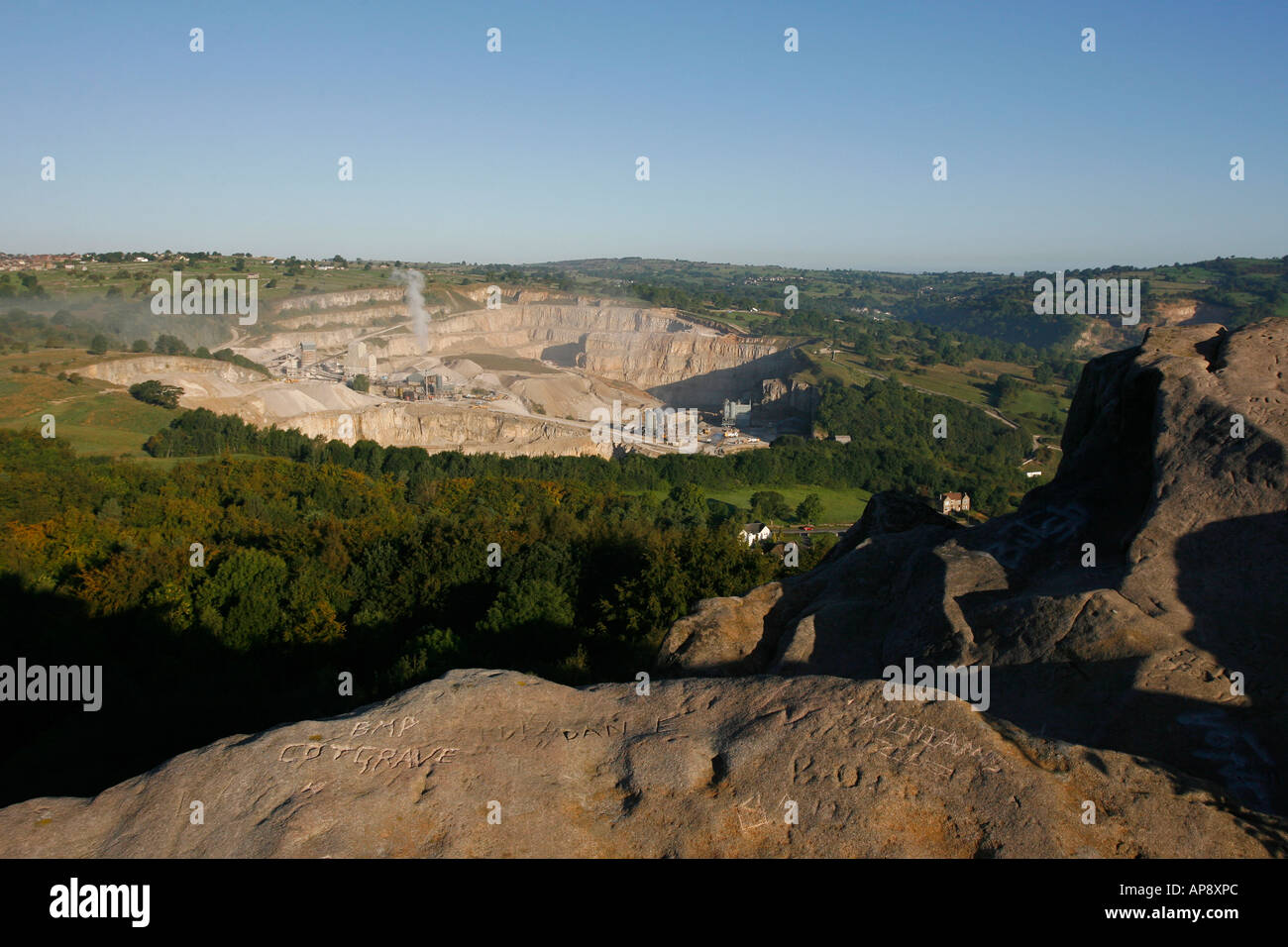 Middleton mine viewed from Black rocks Derbyshire Dales Peak District ...