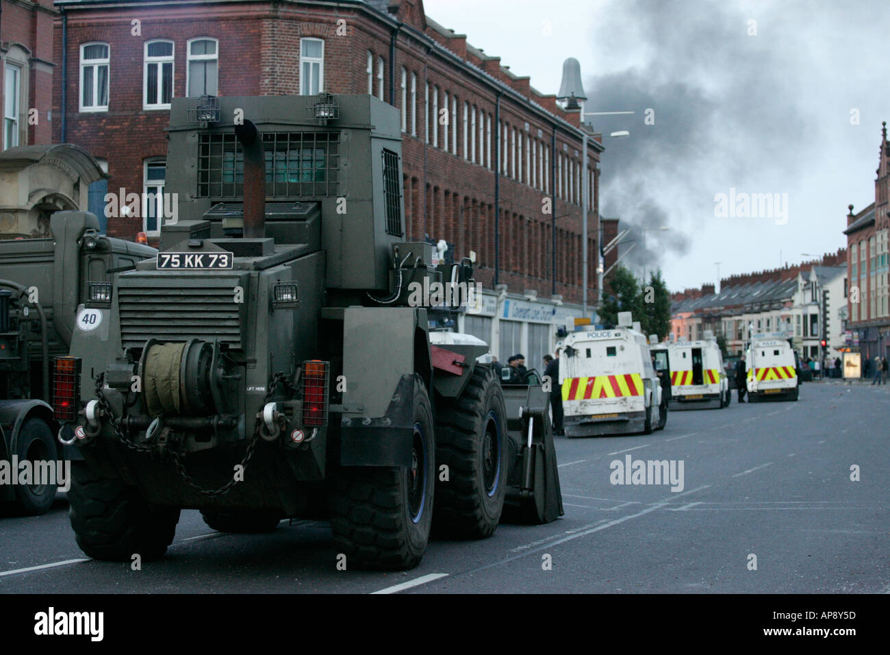 British Army earth moving equipment parked on the Albertbridge road ...