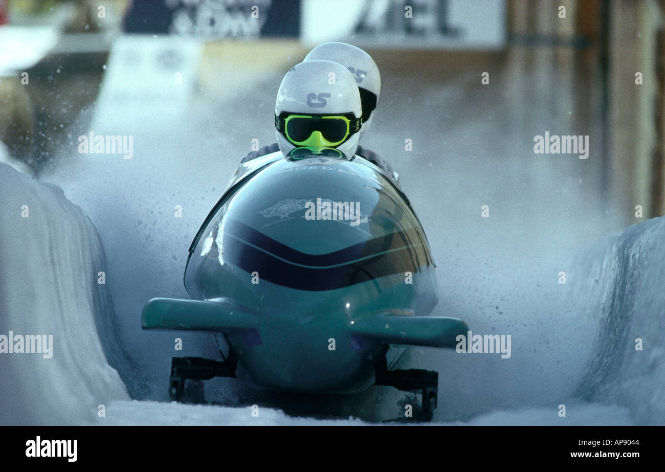 two people bobsleighing Stock Photo - Alamy