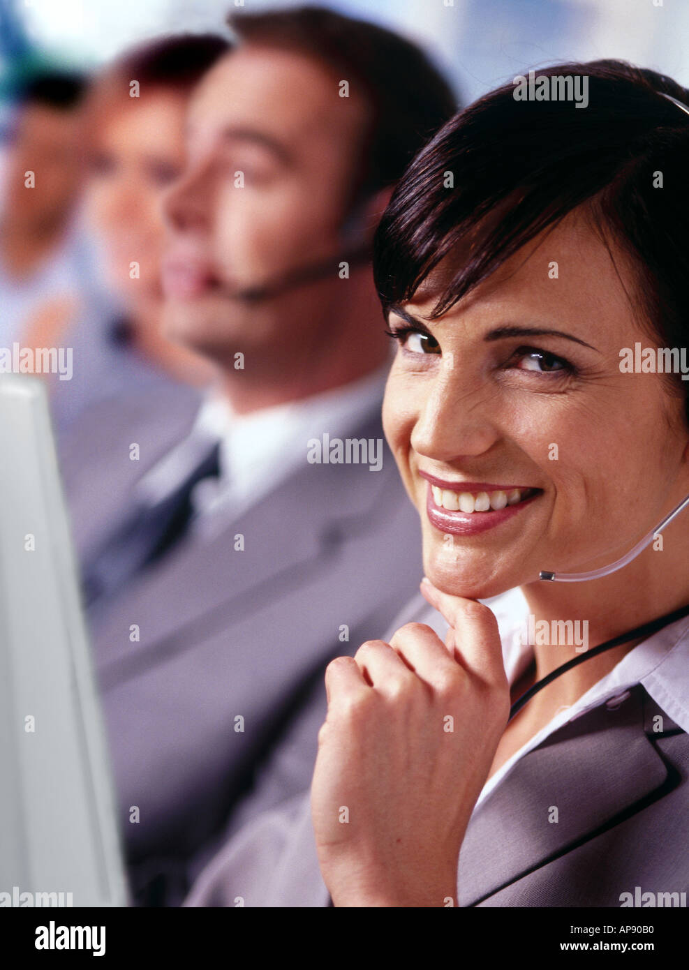 People using headset Stock Photo - Alamy