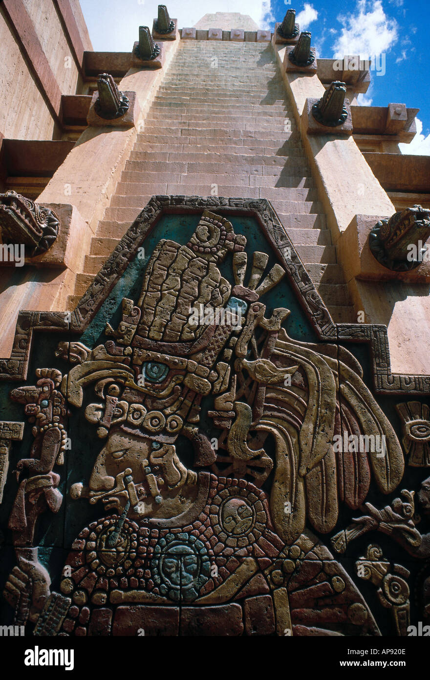 Bas relief on pyramid, Mexico Stock Photo - Alamy