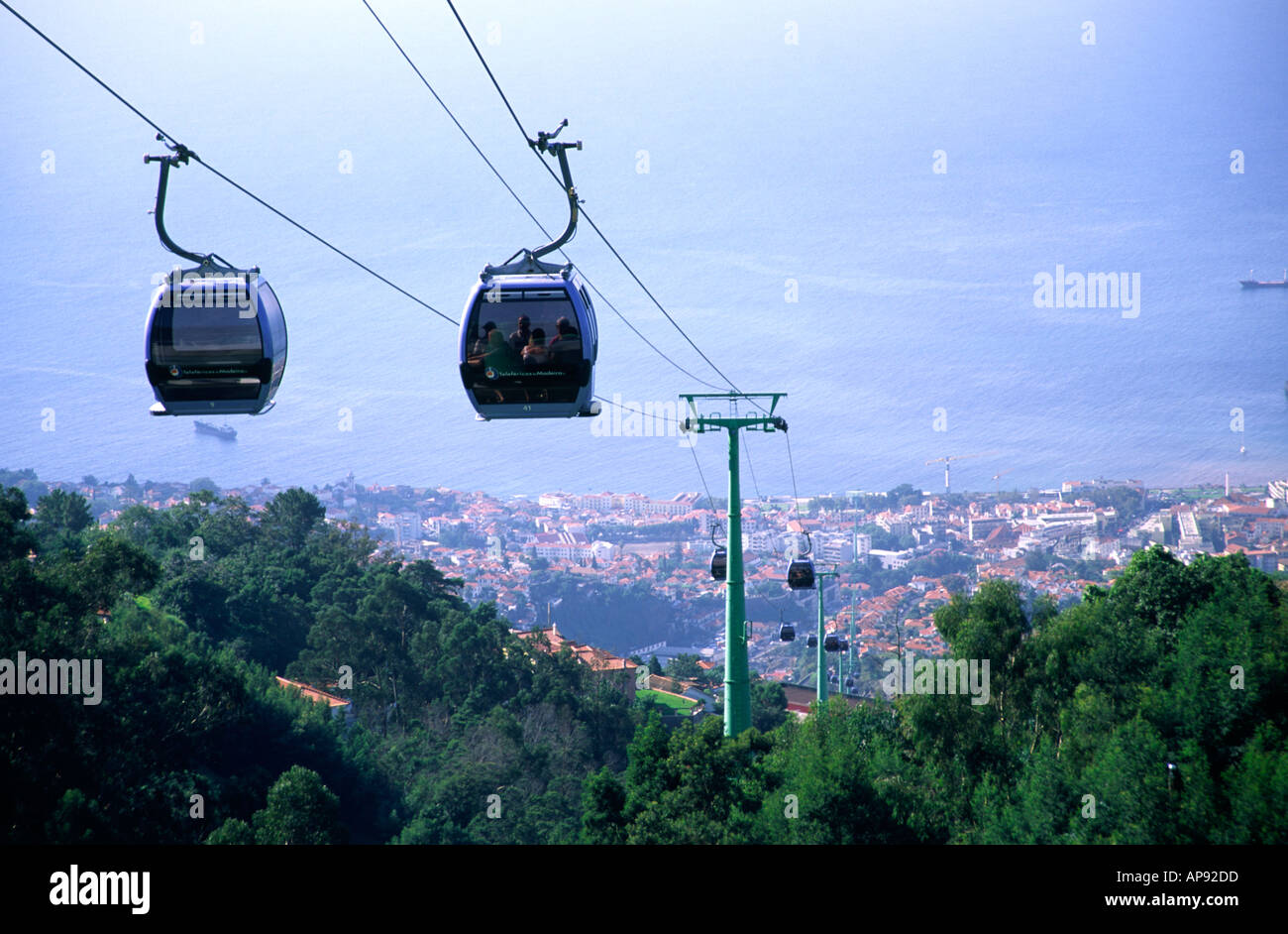Cable cars to Monte high above Funchal Madeira Stock Photo - Alamy
