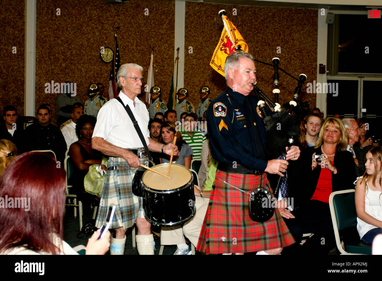Police Scottish Bagpiper and Drummer at a Formal Ceremony Stock Photo ...
