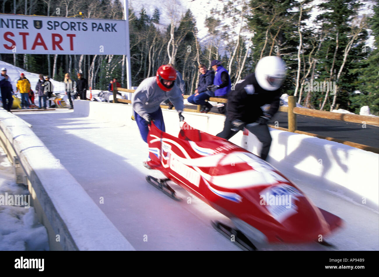 bobsled racing start Utah Winter Sports Park Park City Utah Stock Photo ...