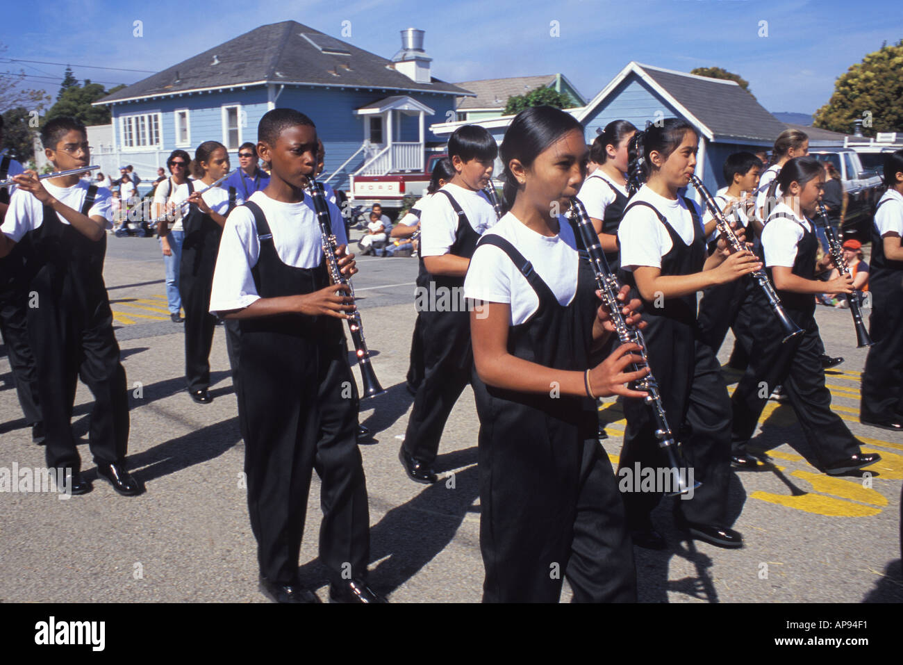 mixed ethnic gender high school students marching band clarinets Stock ...