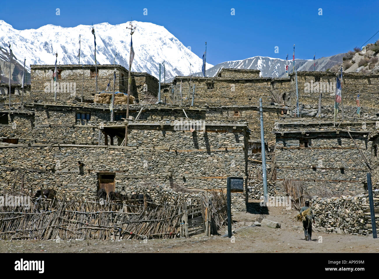 Khangsar village. On the way to Tilicho Lake. Annapurna circuit trek ...