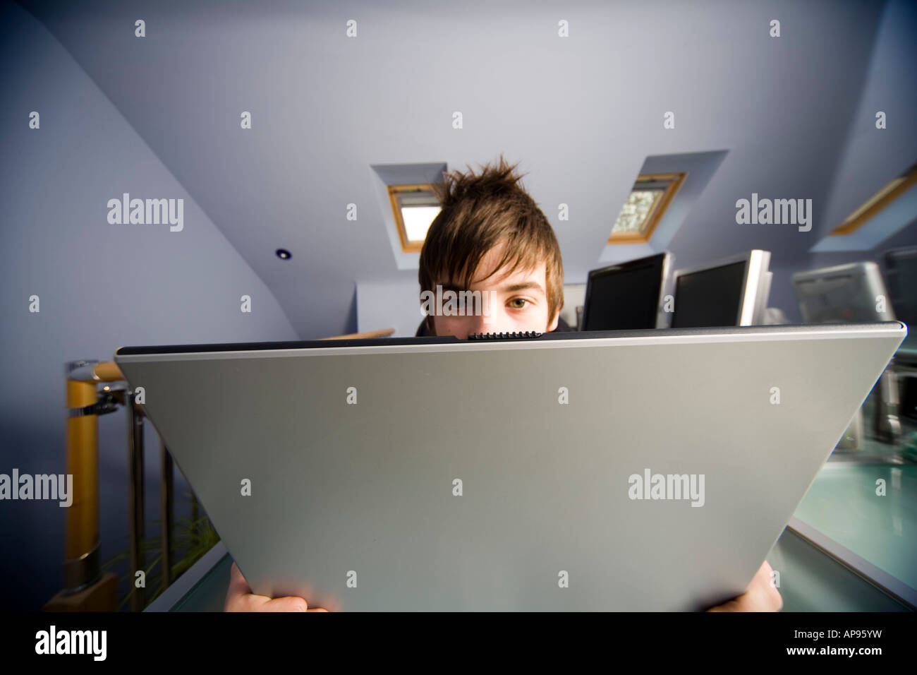13 year old boy teenager with laptop computer Stock Photo - Alamy