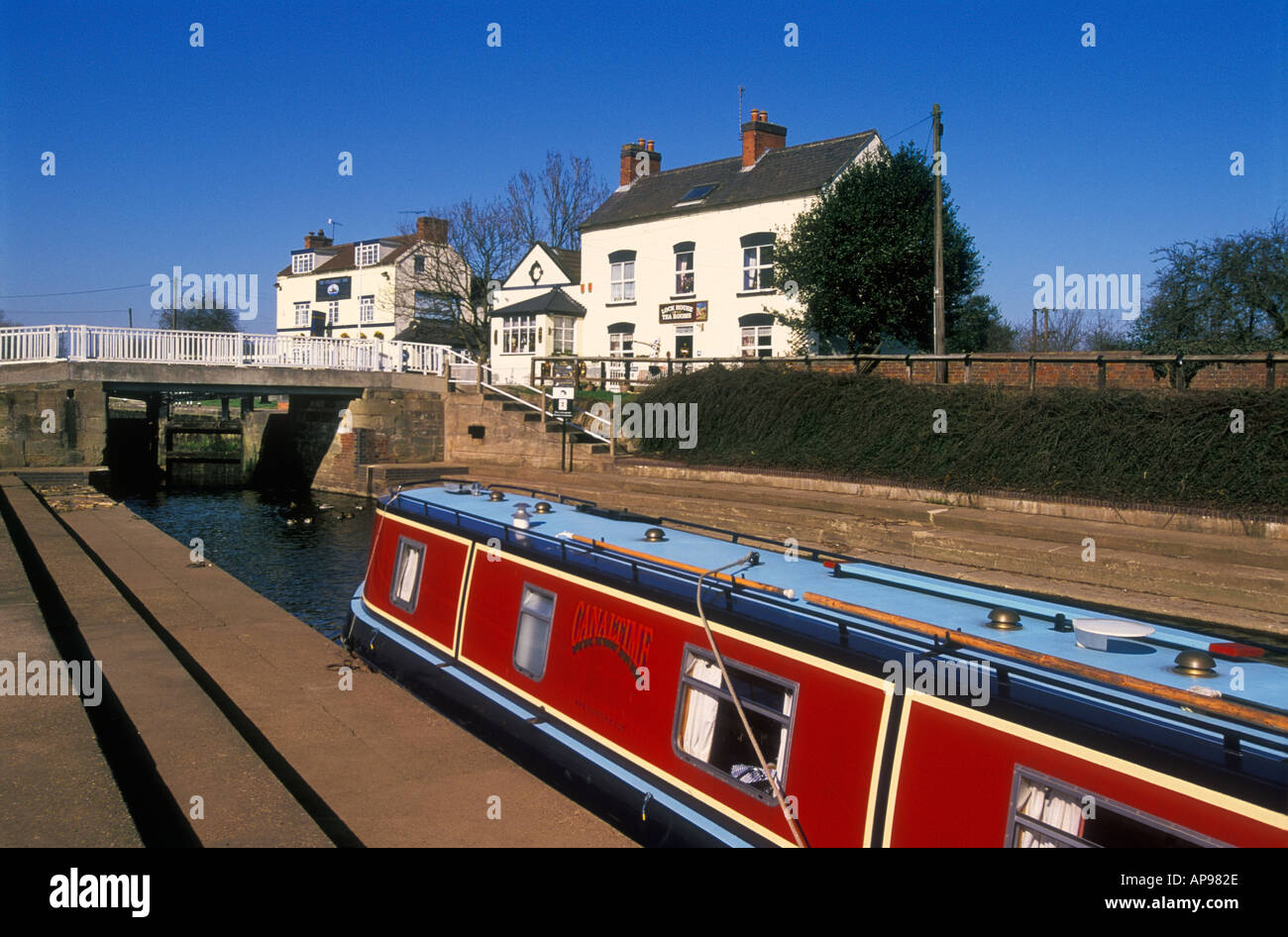 Canal narrowboat on the Erewash canal at Trent Lock Sawley near Long ...