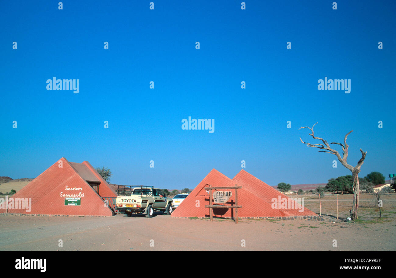 Sesriem campground and Sossusvlei entrance gate Namib Naukluft Park ...