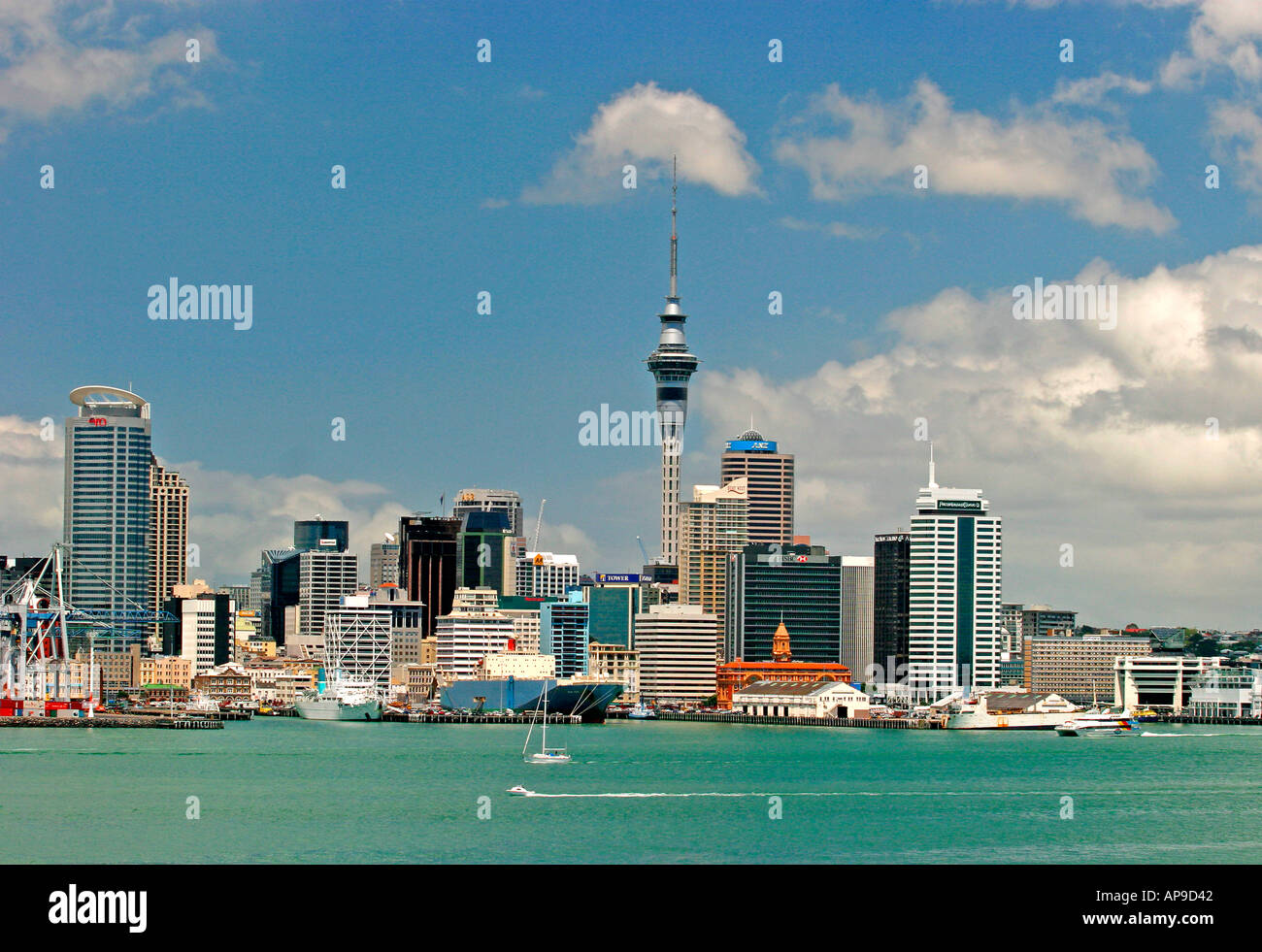 New Zealand Auckland downtown Sky Tower waterfront Stock Photo - Alamy