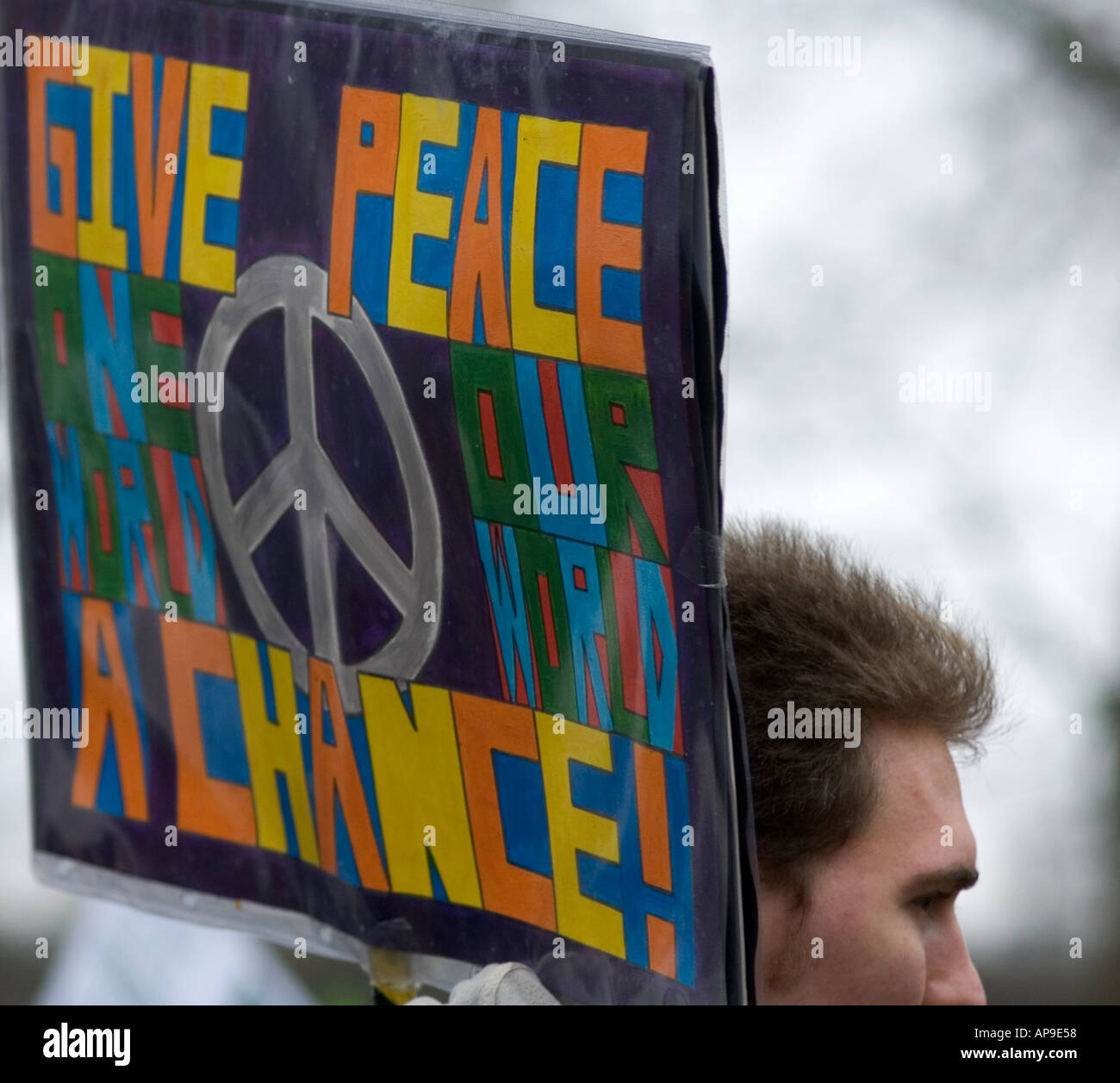 Give Peace a Chance poster at an anti war rally in London, England ...