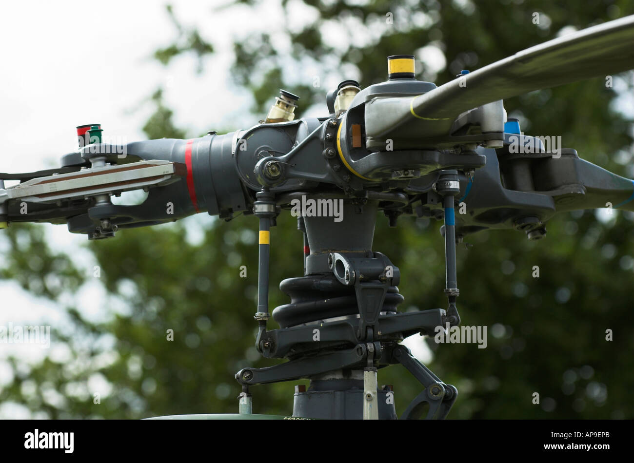 Rotor assembly of main rotor blades of British Army Gazelle helicopter ...