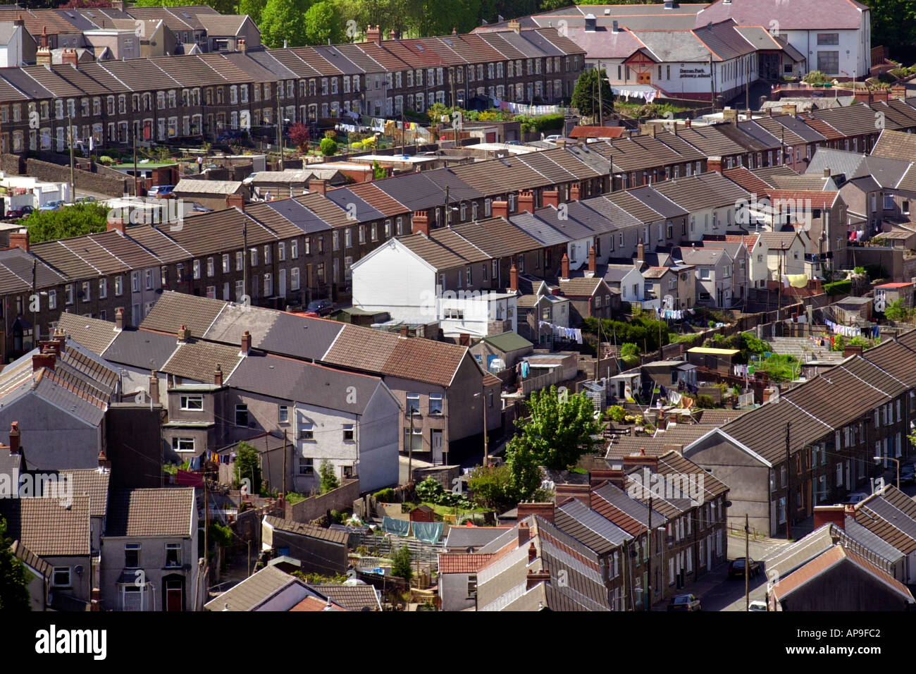 View over former coal mining village of Ferndale in Rhondda Valley ...